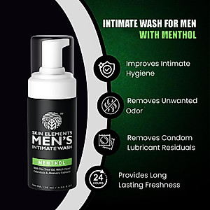 Skin Elements Intimate Wash for Men with Menthol (4.05 fl. oz.) | pH Balanced Foaming Private Part Cleaner | Prevents Itching, Irritation & Bad Odor