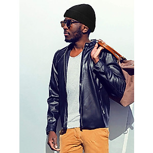 SATINIOR mens 2 Pieces Winter Short Fisherman Beanie Trawler Watch Edge Skullcap Men's Hat, Black, Medium