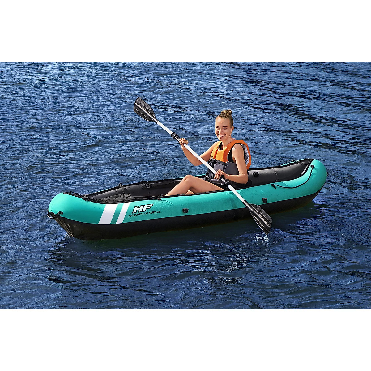 Bestway Hydroforce Ventura Kayak 1 Person Set, Inflatable Boat Set with Hand Pump, Paddle and Storage Bag, Multiple Styles, Light Blue