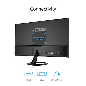 ASUS 27” 1080P Monitor (VZ27EHE) - Full HD, IPS, 75Hz, 1ms, Adaptive-Sync/FreeSync, Low Blue Light, Flicker Free, Ultra-Slim, VESA Mountable, Frameless, HDMI, VGA (Renewed)