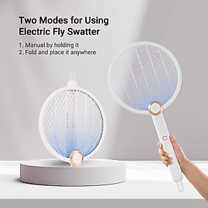 ASPECTEK Upgraded 3000V Electric Fly Swatter for Indoor and Outdoor, Portable, Foldable, Rechargeable with Improved Battery Life, Fly Zapper USB Charging Cable