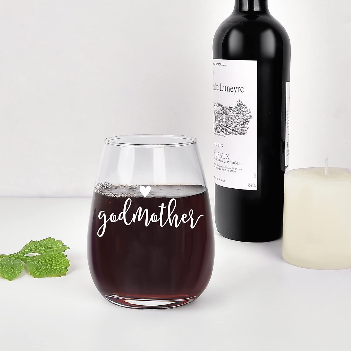 DAZLUTE Godmother Gifts, Godmother Stemless Wine Glass, Mother’ s Day Christmas Birthday Baptism Gifts for Godmother, Mom Friends from Godchild, Proposal Gift for Friend Aunt Sister Godmother,15Oz