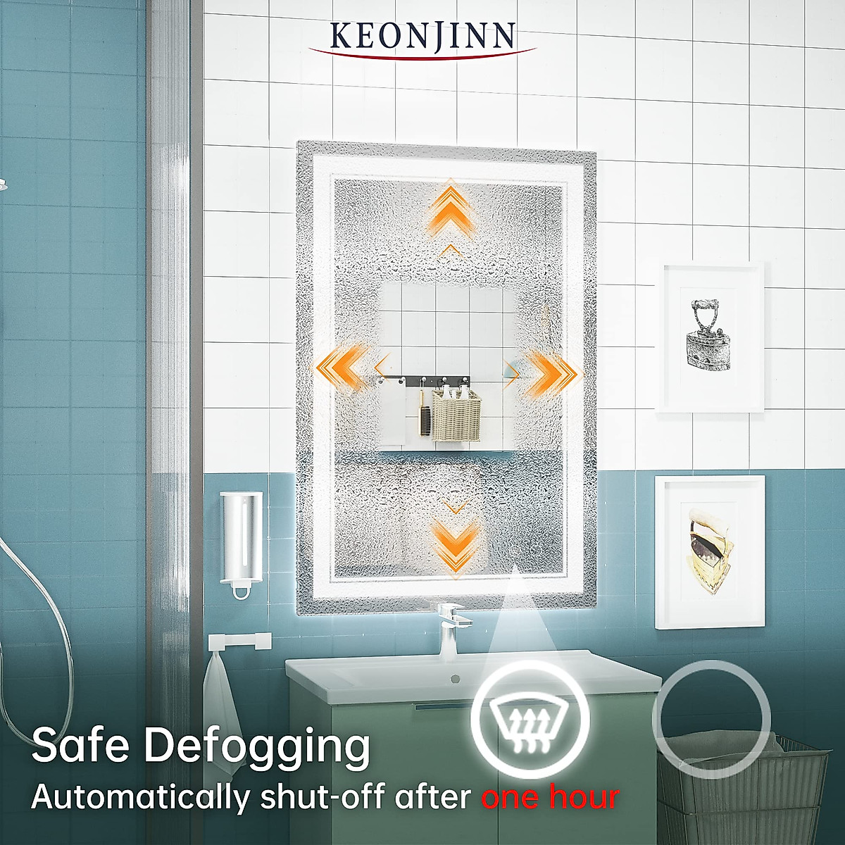 Keonjinn LED Mirror for Bathroom, 36 x 24 Inch, Wall Mounted, Dimmable, Anti-Fog, IP54 Waterproof, 3 Year Warranty