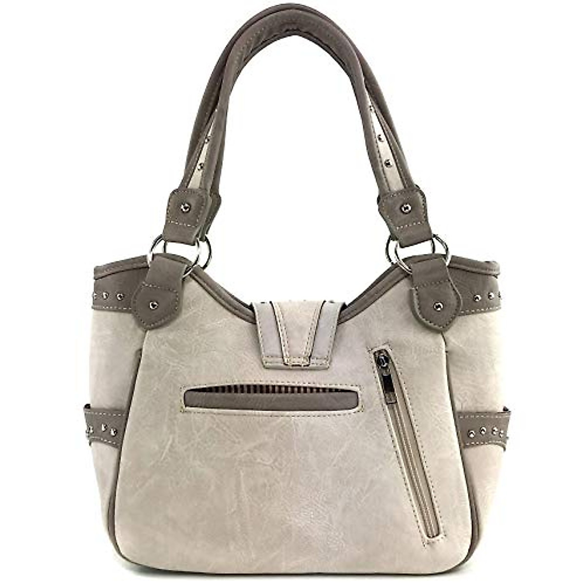 Zelris Floral Poppy Buckle Western Women Conceal Carry Tote Handbag Purse Set (Beige Silver)