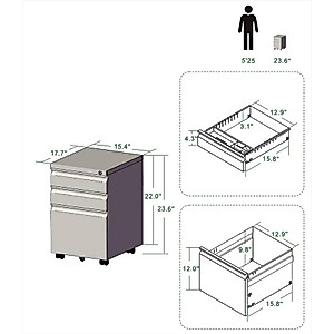 PALFISH 2-Drawer File Cabinet with Lock, Metal Filling Cabinets Suits Legal/Letter Size for Home Office, Fully Assembled Except Wheels, Grey (2-Drawer Widen, Black)