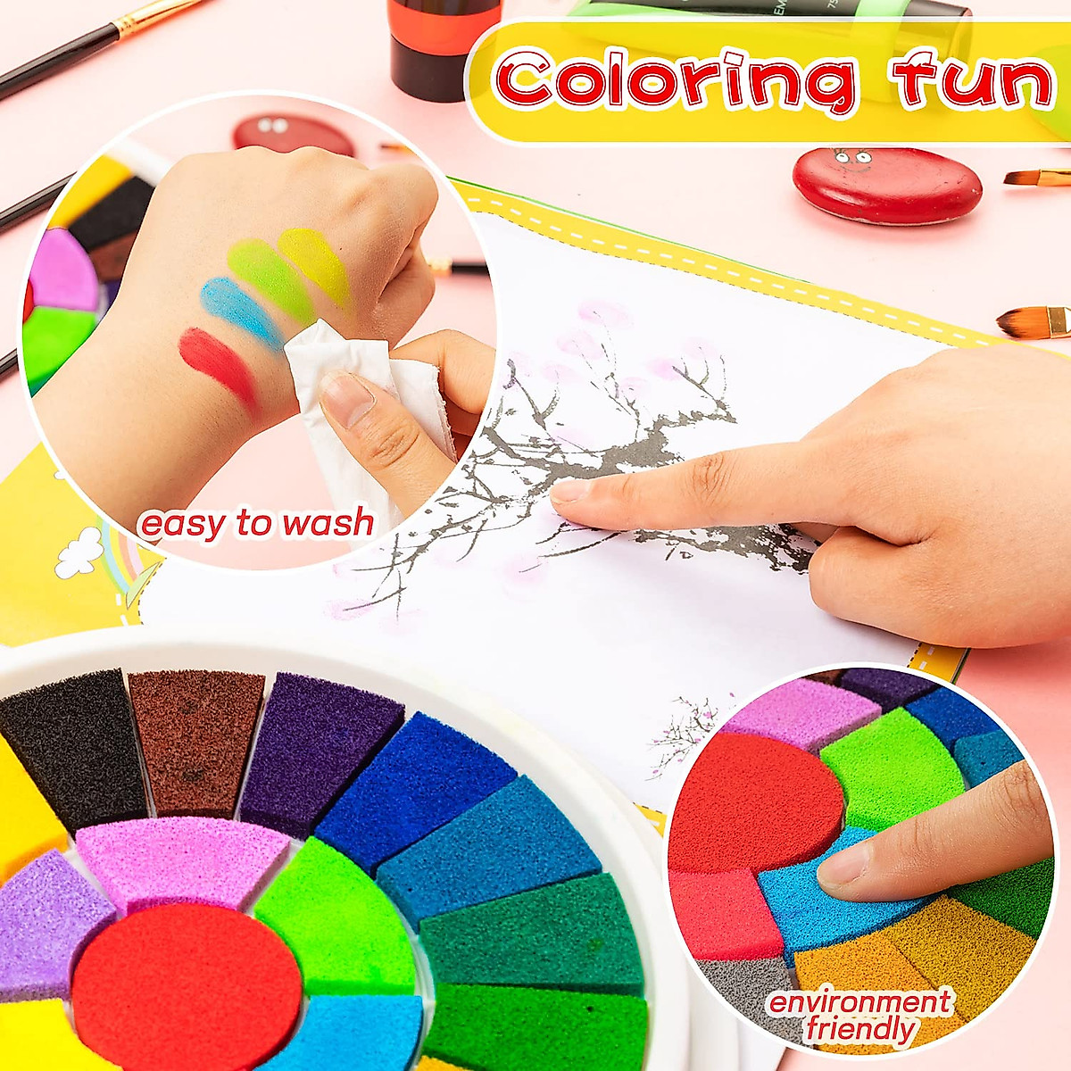 Funny Finger Painting Kit for Kids, 25 Colors Washable & Non-Toxic Finger Drawing Toys and Picture Album Educational Tool Kit for DIY Craft