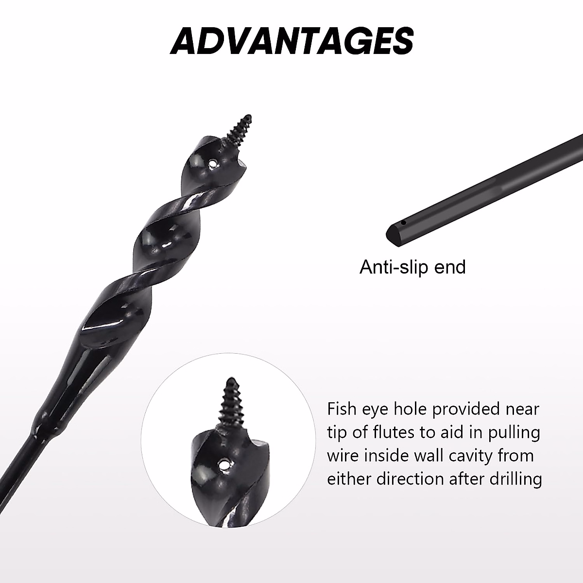 HANSHAN Flexible Installer Drill Bit Fish Bit for Pulling Wire Through Tight Spaces with Minimal Damage 9/16-Inch by 54-Inch