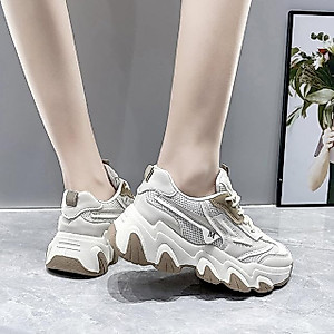 Padgene Women's Platform Chunky Sneakers Fashion Height Increase Lace Up Walking Dad Sneakers Casual Lightweight Sports Trainers