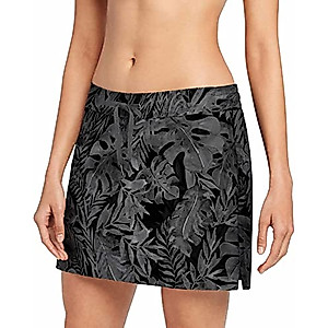 Speedo Womens Swim Skort (Speedo Black Leaf, X-Large)
