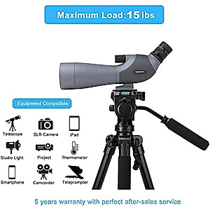 Tripod, 73 inch Tripod for Camera 15 lbs Loads with Fluid Head, 2 Quick Release Mounts and Tablet & Phone Mount