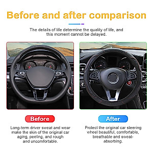 Osilly Car Steering Wheel Cover, 15 inch Carbon Fiber Microfiber PU Leather Elastic Steering Wheel Protector for Men Women, Anti-Slip Breathable Car Interior Accessories for Most Cars (Black)