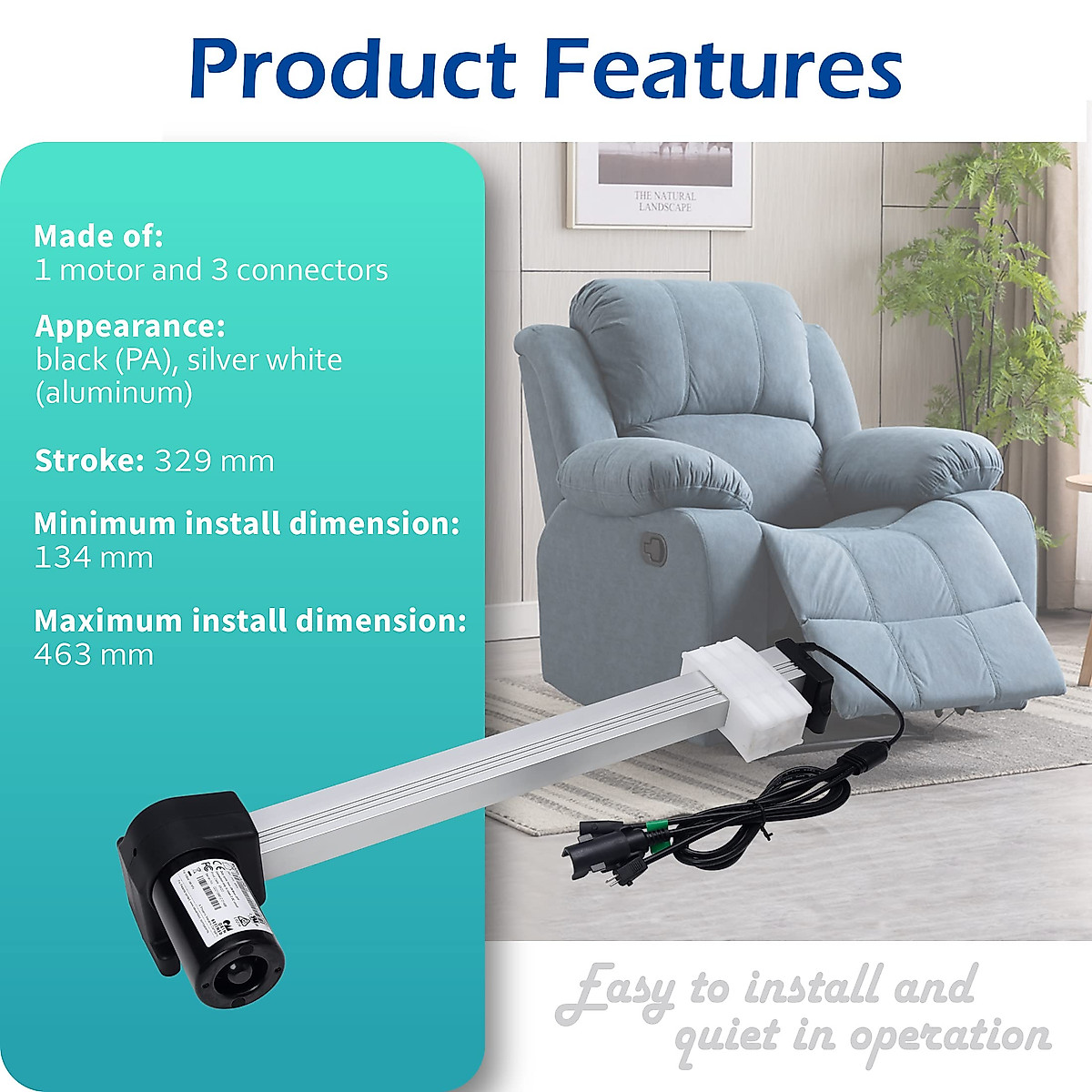 Okin Refined-R Model JLDQ-12 & JLDQ.12.134.329Z01 Power Recliner Motor Lift Chair Actuator Replacement Part for JLDQ.12.134.329D/E/G/J/K/L/P/Q/Z