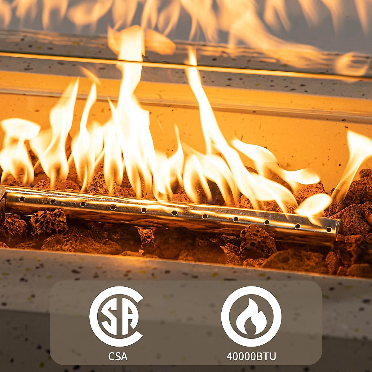 SUNBURY Outdoor 42 Inch Propane Fire Pit Table, Rectangular Fire Table w Glass Wind Guard, 40,000 BTU Spotted White Patio Gas Fire Table Waterproof Cover, Lava Rocks