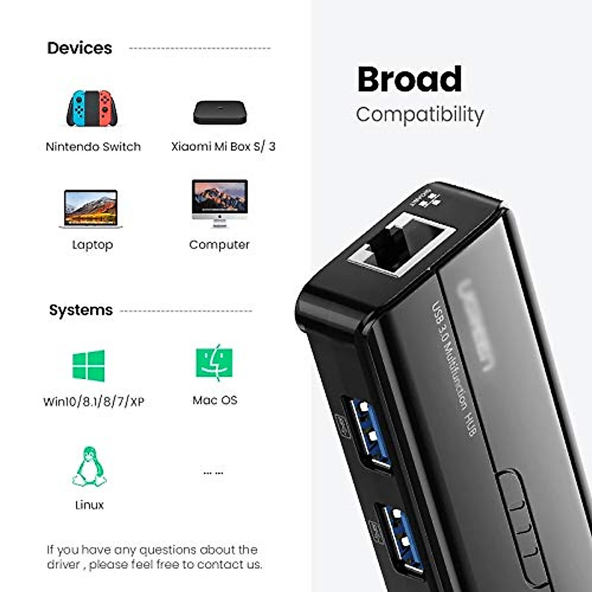 WJCCY USB Hub,USB Ethernet USB 3.0 to RJ45 USB Hub Computer Network Multi-Port Adapter