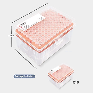 Filtered Pipette Tips, Universal Filtering Pipette Tips, DNse/RNase Free (10 Racks,960 Tips) (1-200ul)