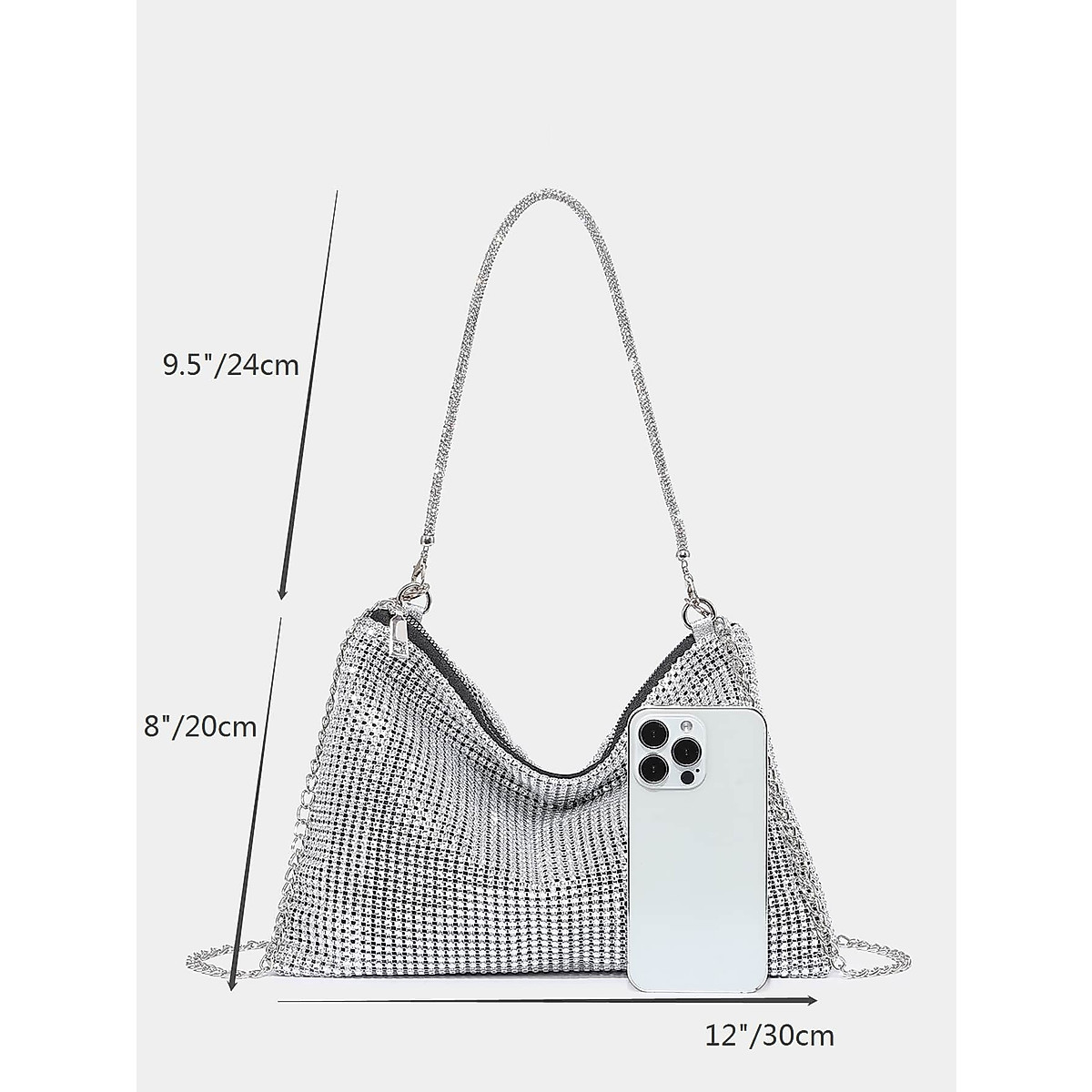 Verdusa Women's Shiny Rhinestone Evening Handbag Hobo Bag Clutch Purse Silver one-size
