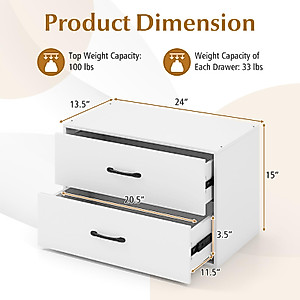Giantex Dressers Stackable 2 Drawer Horizontal Organizer W/Handles Dresser Tower for Bedroom, Living Room, Office Supplies,Closet 2-Drawer Storage Cube (1, White)