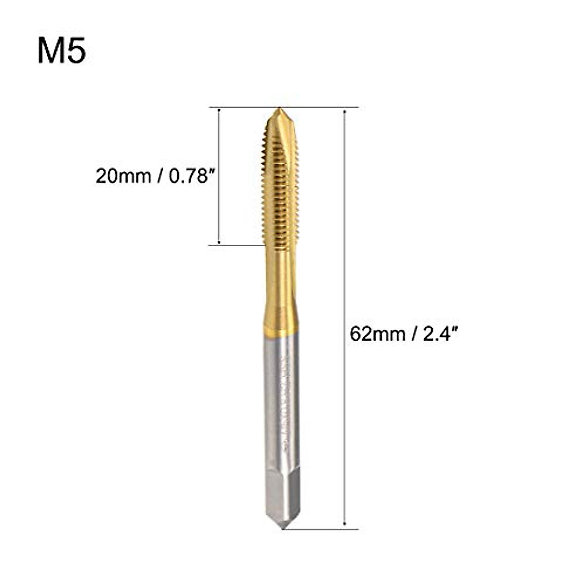 uxcell Spiral Point Plug Threading Tap M5 x 0.8 Thread, Ground Threads H2 3 Flutes, High Speed Steel HSS 6542, Titanium Coated, Metric Screw Taps Tapping Bit for Thread Repair, 2pcs