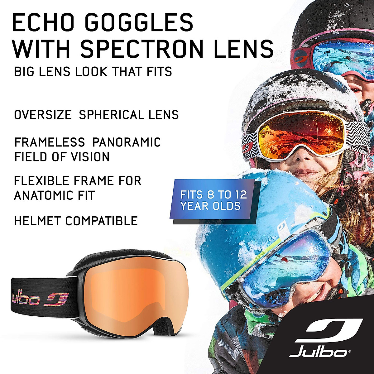 Julbo Echo Youth Goggles, Black/Gray/Read Frame - Spectron 3 Orange Lens w/Red Mirror