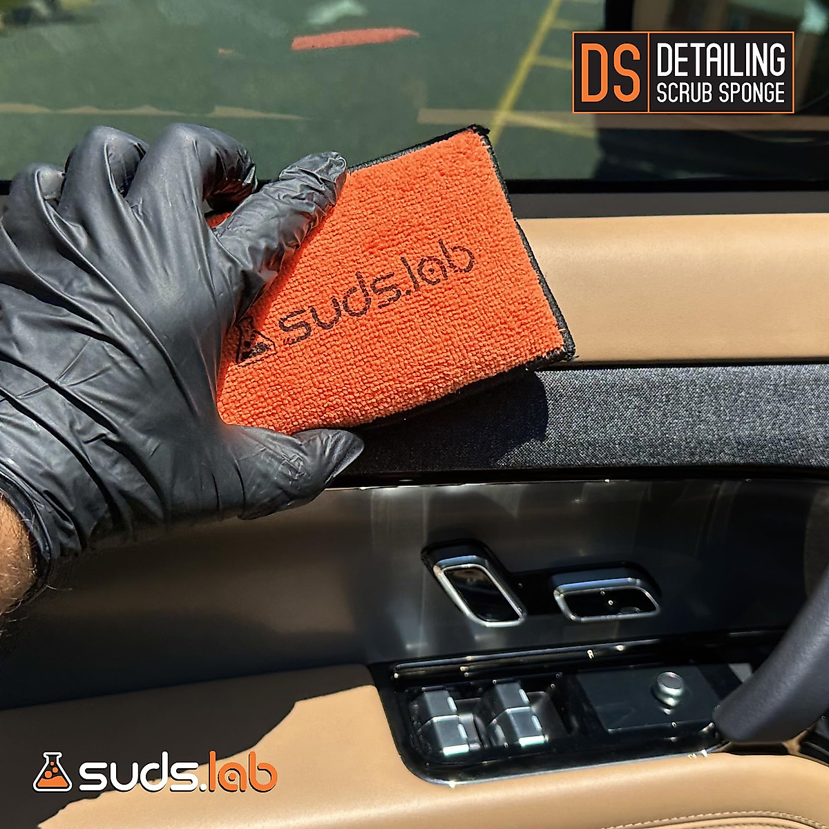 Suds Lab DS Microfiber Detailing Scrub Pad 3 Pack - Car Interior Cleaning & Detailing Microfiber Scrub Pads - Set of 3 - Safe On Leather, Vinyl, Plastic, Etc.