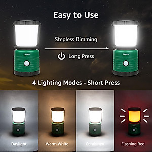 Lepro Lantern Camping Lantern, Battery Powered LED with 1500LM, 4 Light Modes, Waterproof Tent Light, Lantern Flashlight for Hurricane, Emergency Light, Survival Kit, Storms, Outages, Fishing, Hiking