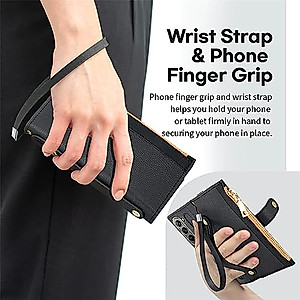 Wallet Case for Samsung Galaxy Z Fold 5 2023, Luxury Electroplated Golden Frame Lanyard Strap Zipper PU Leather Magnetic Closure Flip Folio Case with Card Holder S Pen Holder,Brown