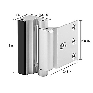 Home Security Door Lock, Childproof Door Reinforcement Lock with 3 Inch Stop Withstand 800 lbs for Top Front Inward Swinging Door, Upgrade Flip High Night Lock to Defend Your Home Kids (Silver-2 Pack)