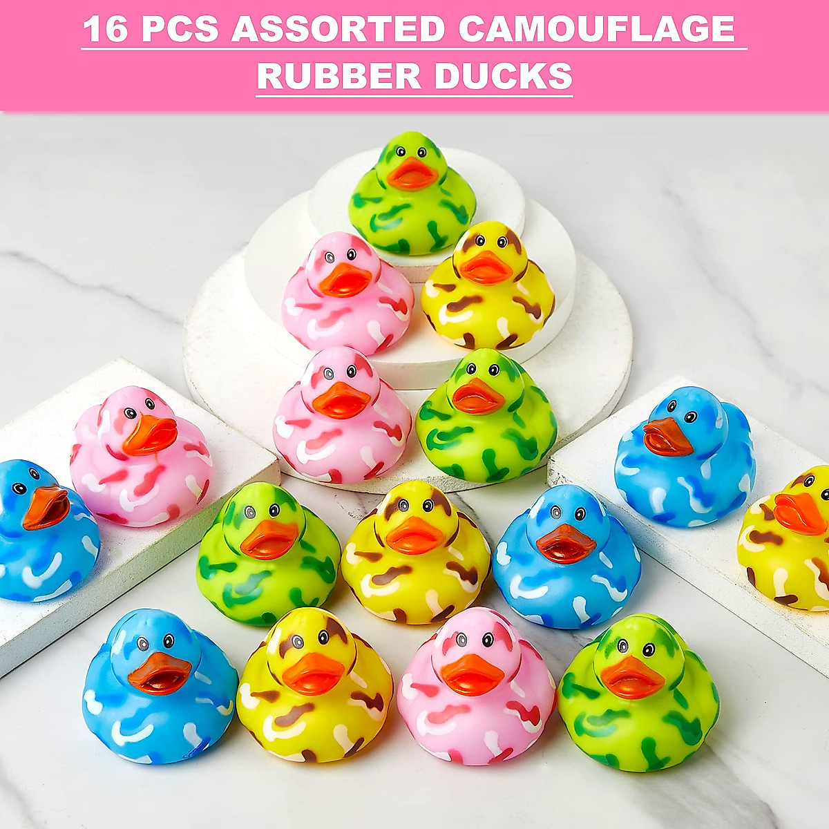 2.5 Inch Camouflage Rubber Duckies for Car Duck Rubber Ducks Car Ducking Camo Duck for Kids Baby Shower, Pool Activity (16 Pack)