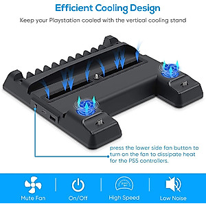 Tobo Cooling Stand for PS5 Dual Controller Charging Stand Charging Dock Vertical Stand for PS5 Playstation5 Digital Edition/Ultra HD Disc Edition with 11pcs Game Rack Organizer TD-385GA
