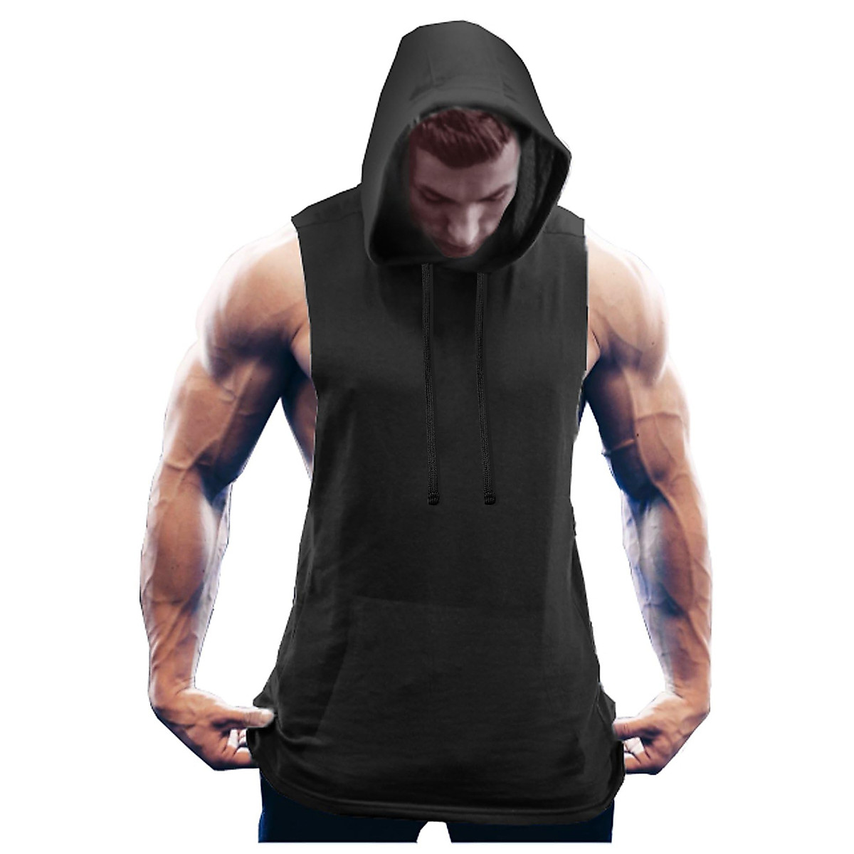COOFANDY Men's Workout Hooded Tank Tops Bodybuilding Muscle Cut Off T Shirt Sleeveless Gym Hoodies Black
