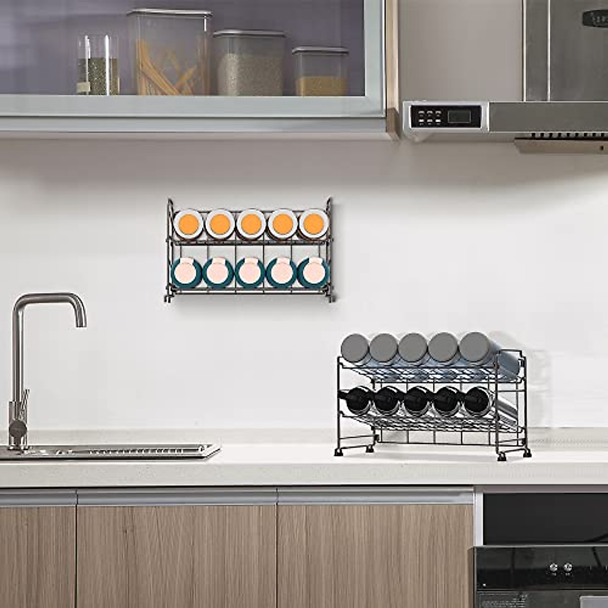 AULEDIO Water Bottle Organizer, 2-Pack 2 Tier Stackable Watre Bottle Holder, Adjustable Bottle Organizer, Brone