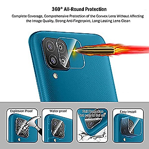 QHOHQ 3 Pack Screen Protector for Samsung Galaxy A12 ＆ A12 Nacho ＆ M12 with 3 Packs Camera Lens Protector,Tempered Glass Film,9H Hardness, HD, Anti-Scratch, 2.5D Edge, Anti-Fingerprint, Easy Install