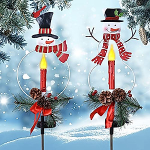 Doingart 2pc Snowman Solar Light Christmas Decorations,Solar Powered Red Scarf Snowman Stake,Christmas Snowman Decoration for Lawn Garden Yard