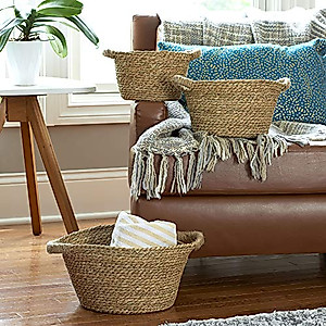 Household Essentials Cattail Woven Wicker Basket Set | Small Medium Large | Brown
