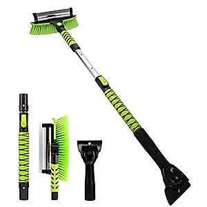 Yougfin 42" Ice Scraper for Car Windshield, Snow Brush with Squeegee, 3 in 1 Snow Removal for Cars with Foam Grip and 180° Pivoting Brush Head for Auto Truck SUV