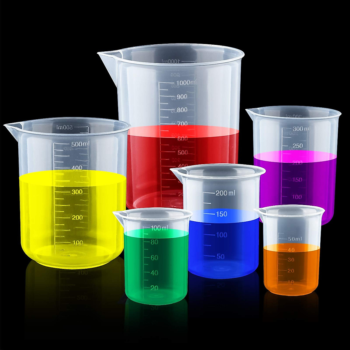 Coopay 12 PCS Plastic Beakers Plastic Graduated Cups Clear Multipurpose Measuring Cups Epoxy Mixing Cups, Liquid Container Beakers in 50ml/100ml/200ml/300ml/500ml/1000ml for Resin, Epoxy, Mixing Paint