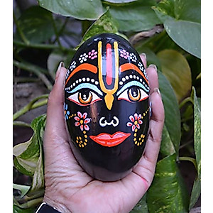 Laddu Gopal Shaligram Stone with Beautiful Design Painted on it Black~I-5574
