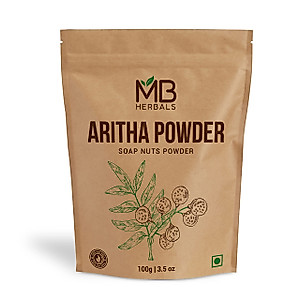 MB Herbals Aritha Powder 100g | 3.5 oz | 100% Pure & Organically Grown (Wild-crafted) Soap Nut Powder | Natural Hair Shampoo & Conditioner | Sapindus mukorossi