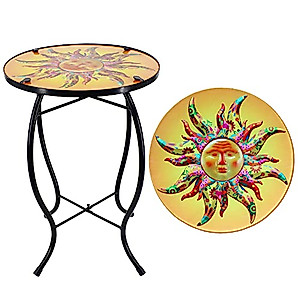 NewVees Sun Patio Side Table, Small Patio Outdoor Side Table, Plant Table,Metal Glass End Table for Porch Garden Yard Pool.