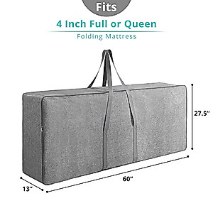 Thickened Folding Mattress Storage Bag, YUGYVOB Sturdy Carry Case for Tri-Fold Mattress, Fits 4 Inch Full or Queen Size Foldable Mattress, Clothes Storage Bag Organizer, 60''x 27.5''x 13''