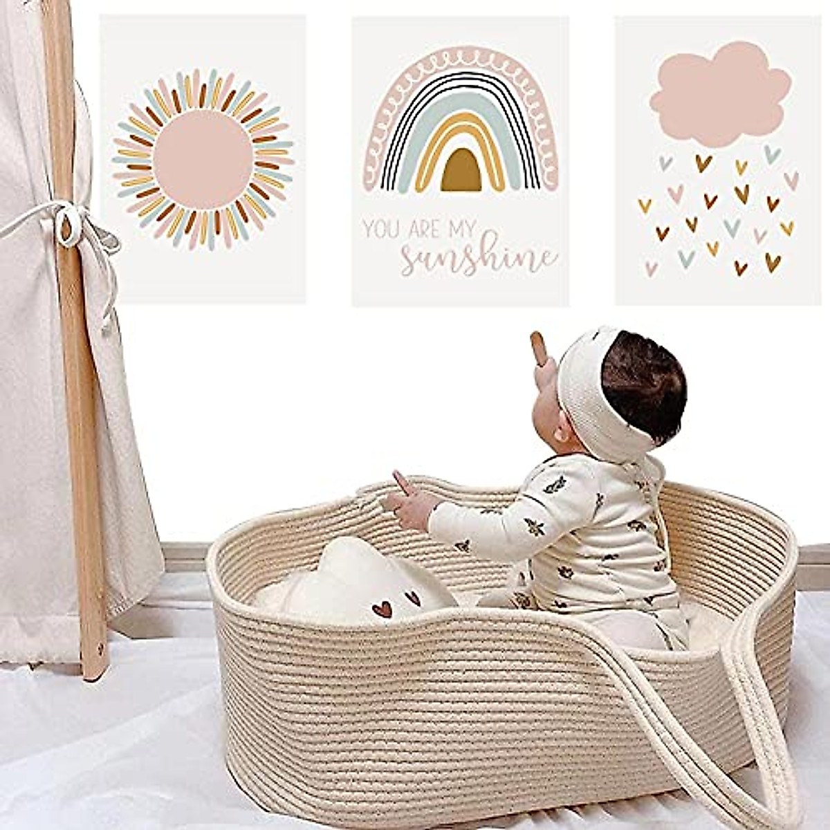 BIKCZEWIN Unframed Wall Art Prints Boho Rainbow Clouds Sun Canvas Painting Room Decor for Kids Girl Home Bedroom Classroom School Nursery Decorations