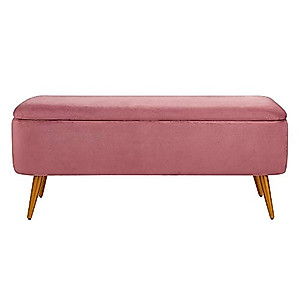 Ball & Cast Upholstered Velvet Storage Bench 44"W x 16"D x 18"H Rose,Golden Powder Coating Legs Set of 1