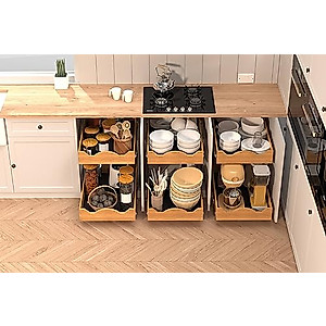 OCG 2 Tier Pull Out Drawers for Cabinets 11" W x 21" D, Double Tier Slide Out Wood Cabinet Organizer, Pull Out Shelves for Base Cabinet Organization in Kitchen, Pantry, Bathroom
