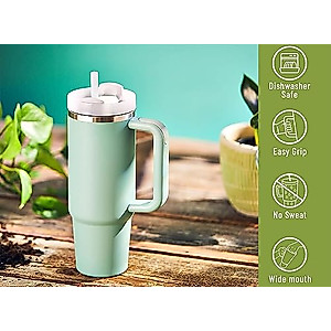 YOUEXPERT 40 oz Thermos Tumbler with Handle and Straw with lid Car Mug with Outdoor Sports Travel Stainless Steel Sippy Mug Gifts 2st (eucalyptus)