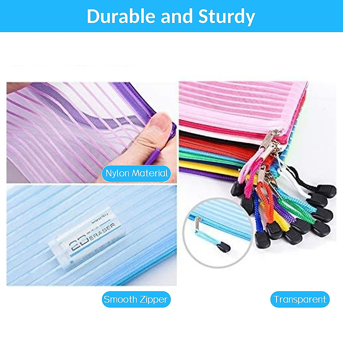 Sooez 20 Pack Zipper Mesh Pencil Pouches, 10 Colors Mesh Pencil Case Pencil Pouch Bulk, Pencil Bags Pouches with Zipper Bulk, A6 Small Mesh Bags with Zipper for Cash, Travel Office Home