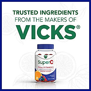 Vicks SuperC Vitamin C Gummies, Rest & Replenish, Immune Support (Vitamin C, Ashwagandha, Echinacea, Chamomile) Citrus Berry Flavored, 36 Gummies