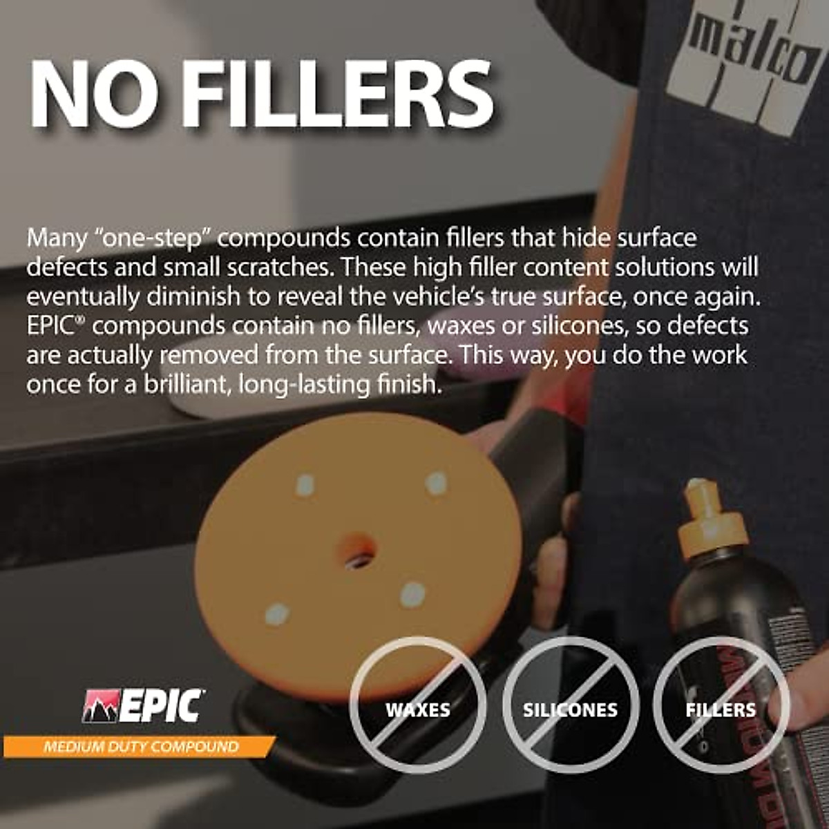 Malco Epic Medium-Duty Compound - Vehicle Paint Correcting and Polishing Compound/Removes Up to P2500 Sand Scratches/Polishes to Deep Showroom Gloss / 32 Oz. (109132)