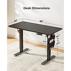 Marsail Standing Desk Adjustable Height, 48x24 Inch Electric Standing Desk with Storage Bag, Stand up Desk for Home Office Computer Desk Memory Preset with Headphone Hook