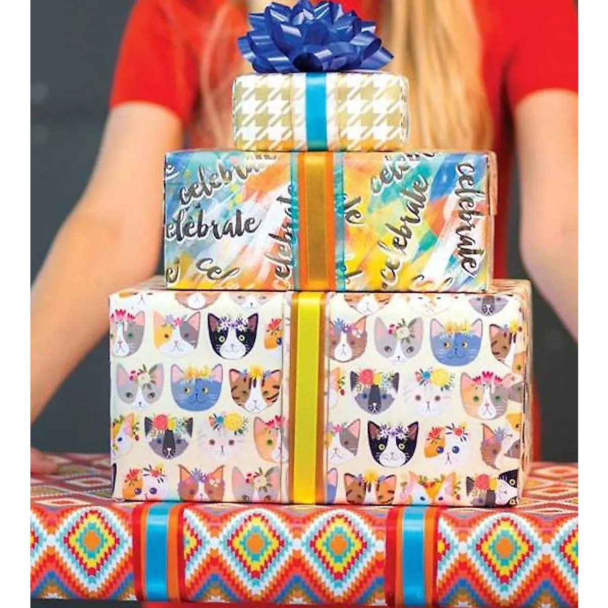 Colors of Rainbow Flat Sheet Wrapping Paper Featuring Cute Kitties Wearing Flower Crowns with a Floral Flair Gift Wrap (Kitty Cat)