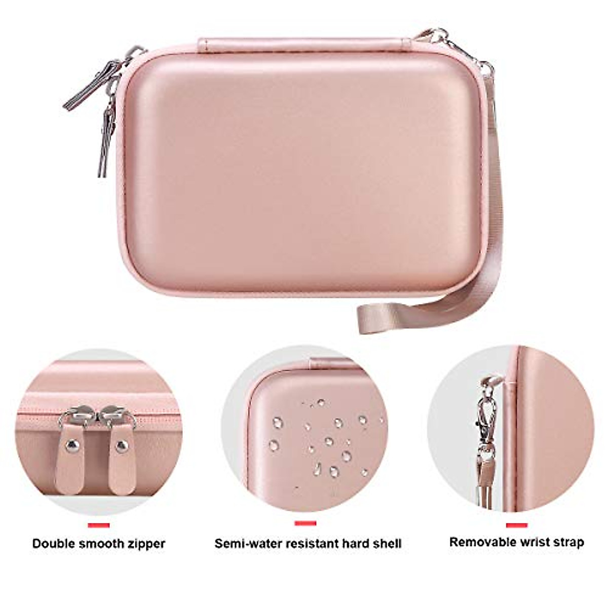 Canboc Hard Case for Fujifilm Instax Mini Link 2/ Instax Mini Link Smartphone Printer/Fujifilm Instax Mini EVO Instant Camera, Mesh Pocket fit Instax Mini Instant Film and Cable, Rose Gold